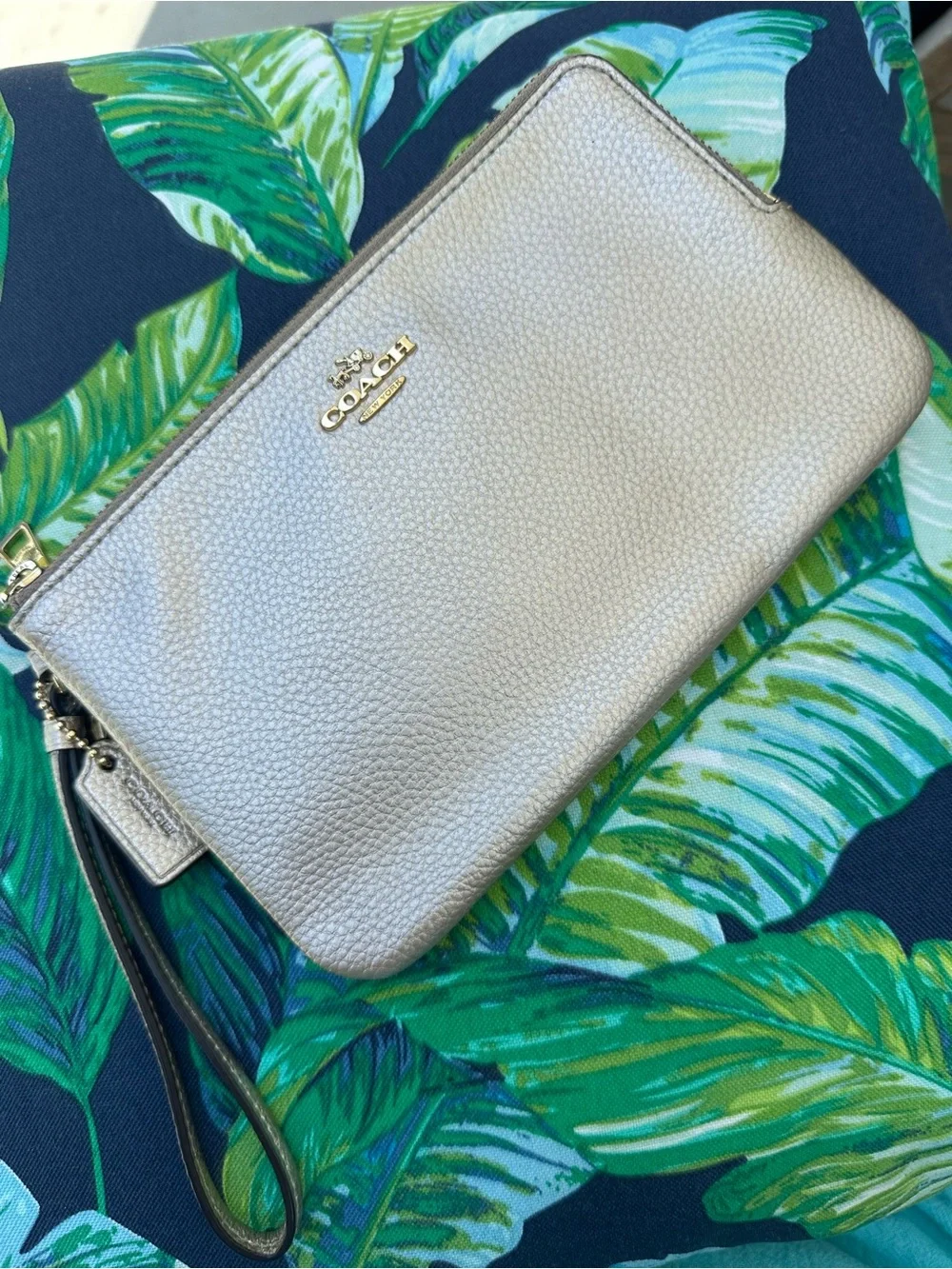 Coach | Bags | Coach Metallic Gold Double Zipper Wristletwallet With ...
